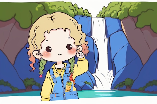 Premium Photo Cartoon Anime Long Hair Big Eyes Girl Wearing Overalls
