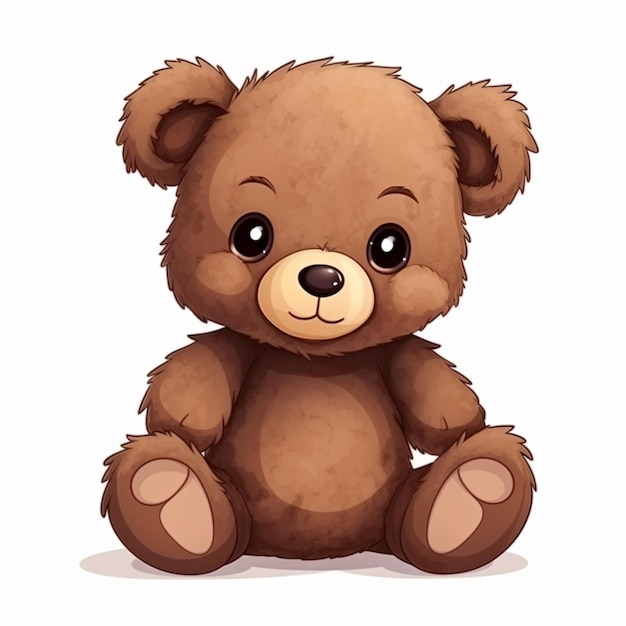 Cartoon Brown Teddy Bear Sitting On A White Background Generative Ai