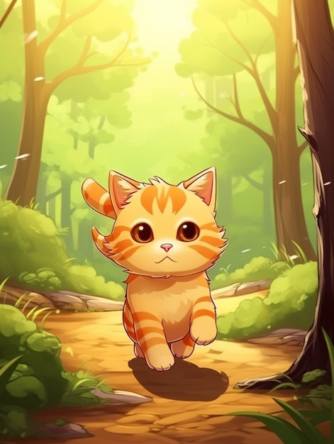 Premium AI Image | cartoon cat walking in the woods with sun shining ... Premium AI Image | cartoon cat walking in the woods with sun shining ...