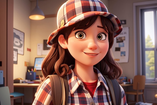 Premium Ai Image A Cartoon Character Of A Girl Wearing A Hat And A Plaid Shirt