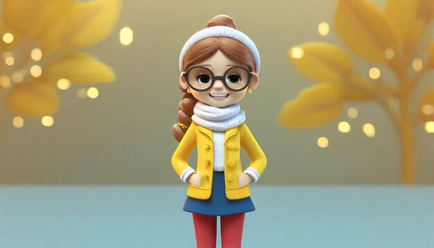 Cartoon Character Of A Girl With Glasses And A Yellow Jacket Premium Ai Generated Image