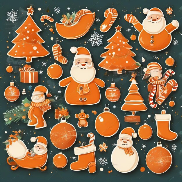 Cartoon christmas background Orange color objects about christmas ... Cartoon christmas background Orange color objects about christmas ...