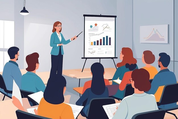 Premium Photo | Cartoon flat women with pointer trains participants of ... Premium Photo | Cartoon flat women with pointer trains participants of ...