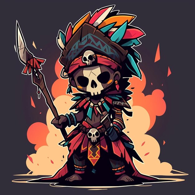 Premium Ai Image Cartoon Illustration Of A Skeleton Pirate With A Spear And A Skull Generative Ai