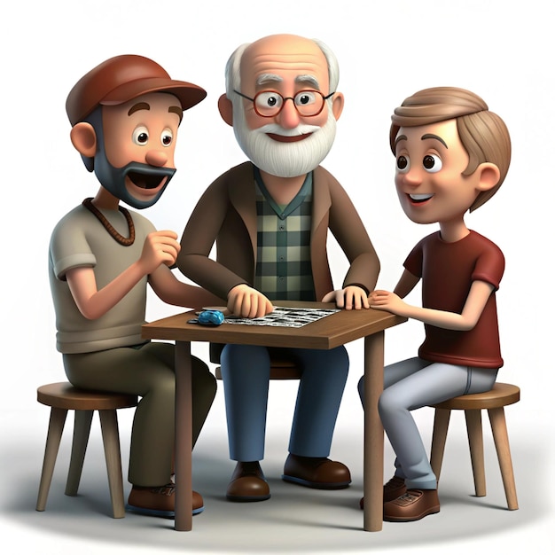A cartoon of a man and a boy playing a game with a man and a man with ... A cartoon of a man and a boy playing a game with a man and a man with ...