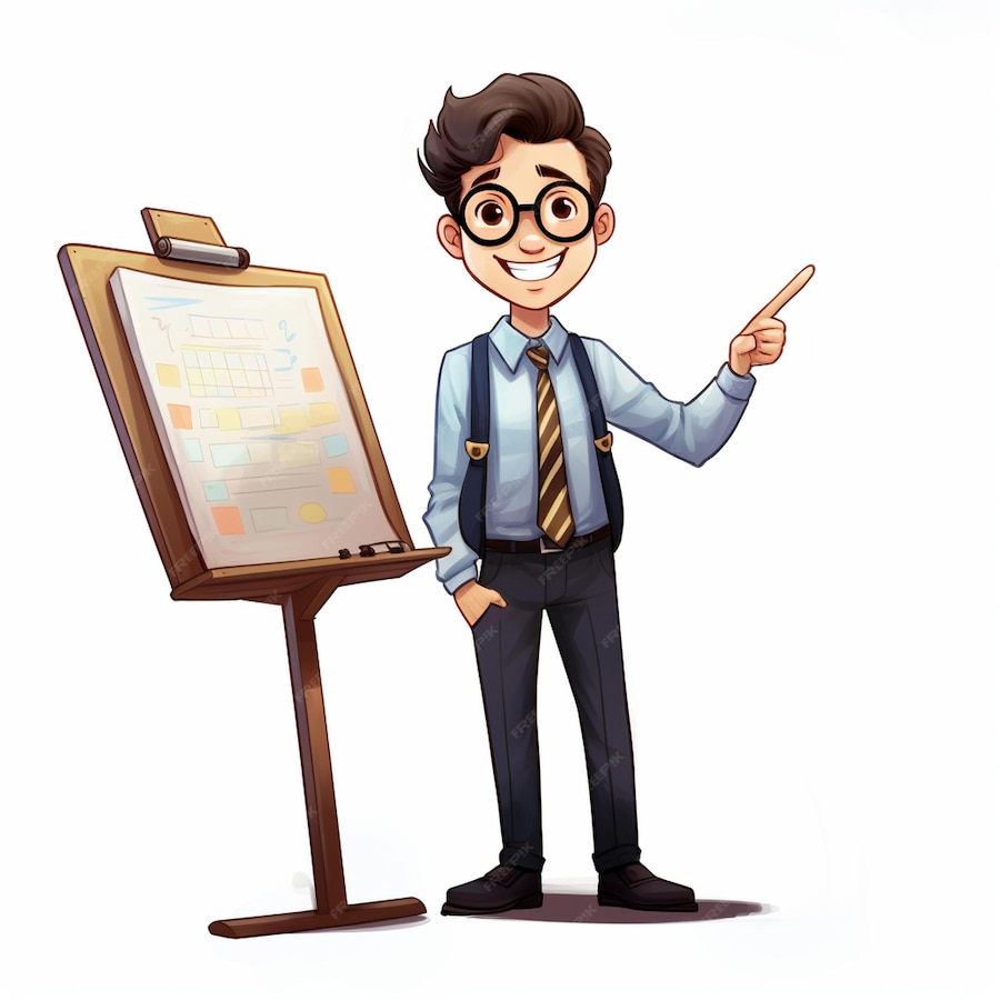 Premium Ai Image Cartoon Man In Glasses Pointing At A Flip Chart On A