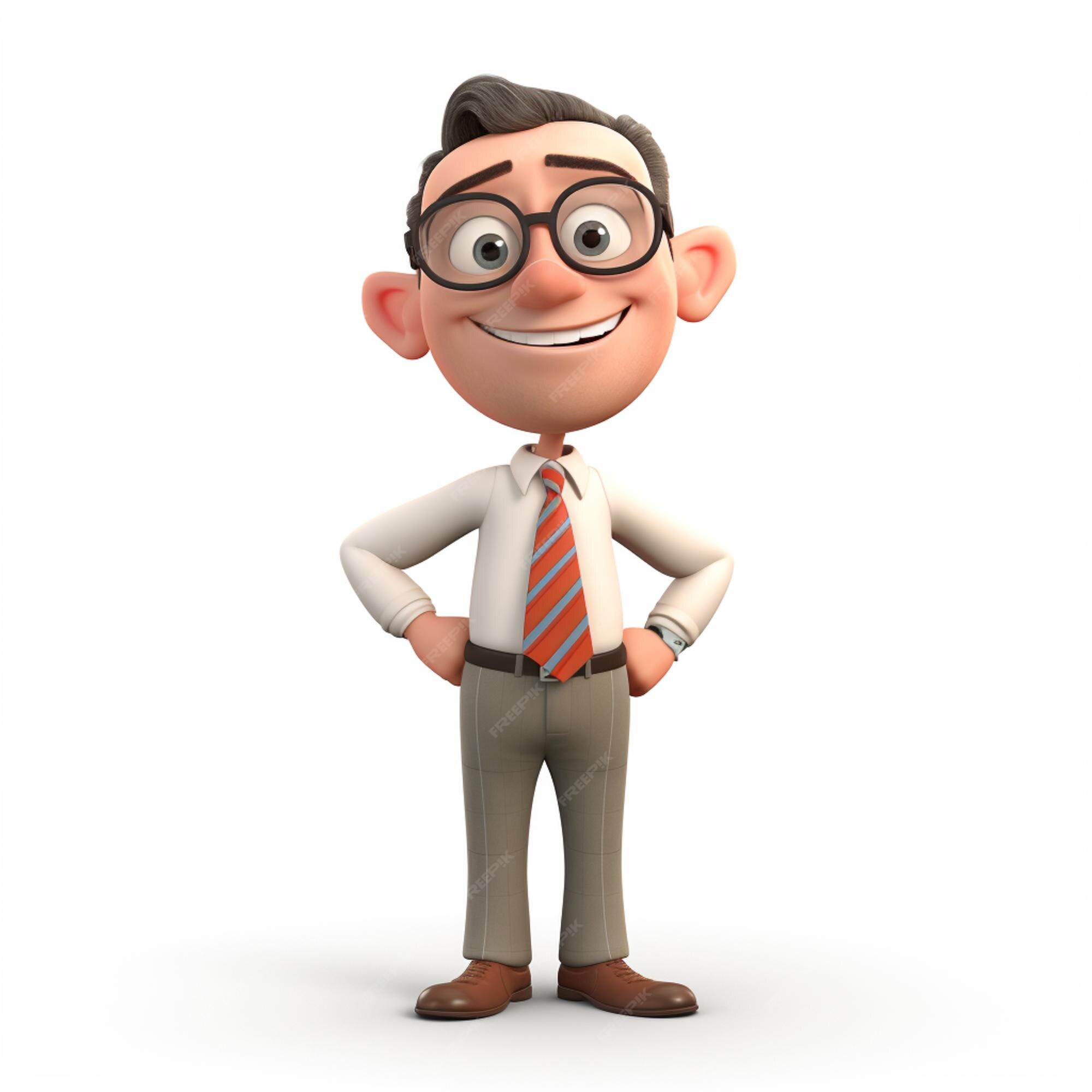 Premium Photo Cartoon Man In Glasses And A Tie Standing With His
