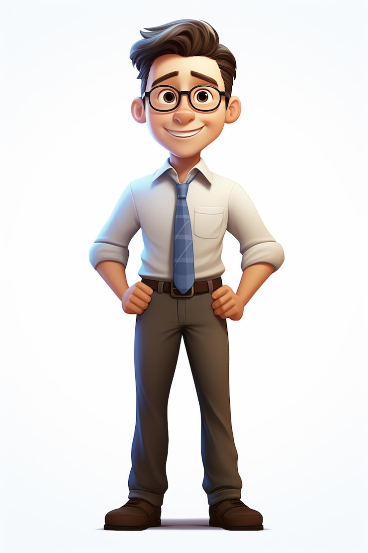 Premium Ai Image Cartoon Man In Glasses And A Tie Standing With His