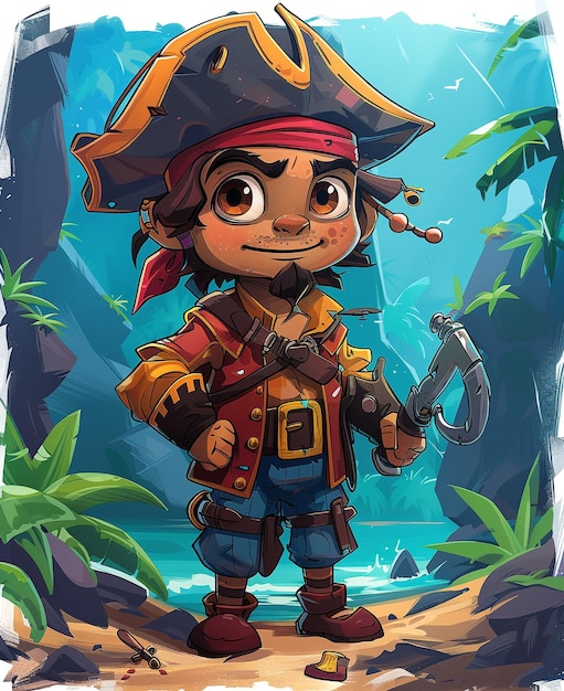 A Cartoon Of A Pirate With A Sword And A Pirate Hat Premium Ai Generated Image