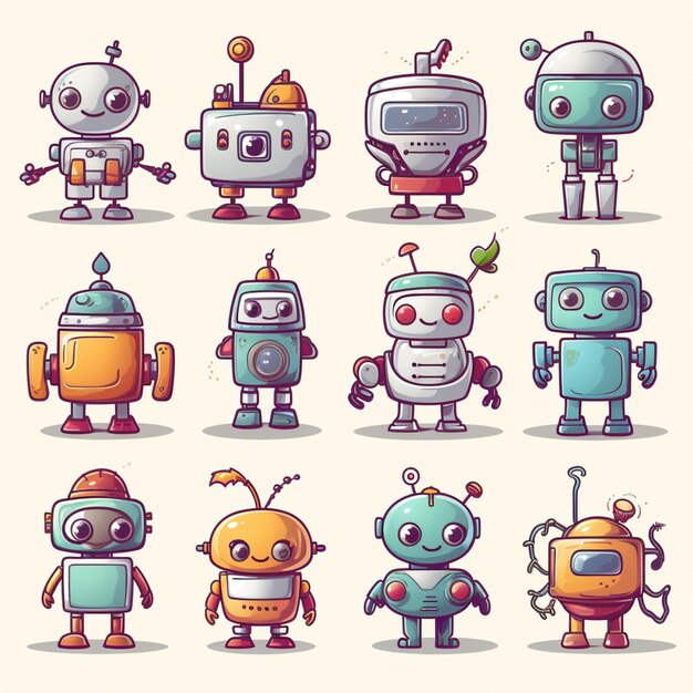 Cartoon Robots With Different Poses And Expressions Generative Ai Premium Ai Generated Image