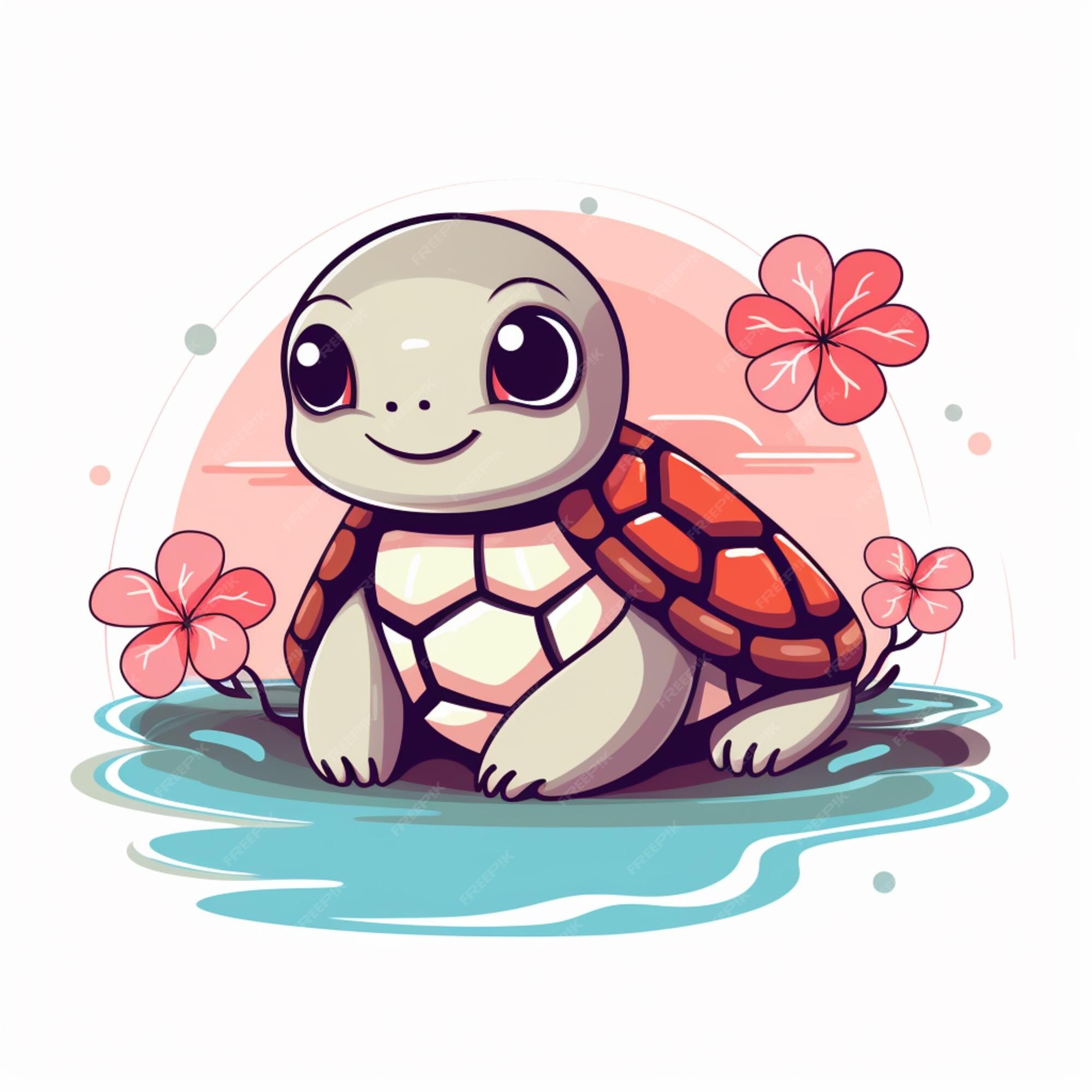 Premium AI Image | Cartoon turtle with flowers in the background ... Premium AI Image | Cartoon turtle with flowers in the background ...