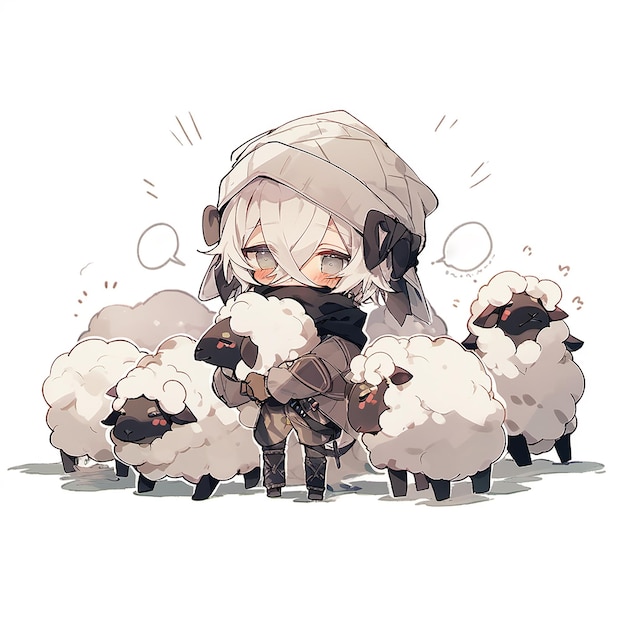 Premium Ai Image A Cartoon Of A Woman Hugging A Group Of Sheep
