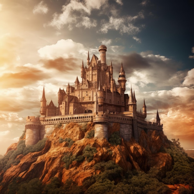Premium AI Image | The Castle Rises To The Sky Surrounded By ... Premium AI Image | The Castle Rises To The Sky Surrounded By ...