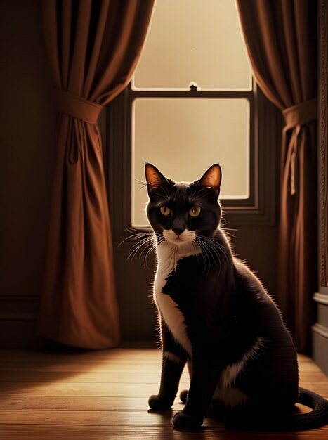 Premium Ai Image Cat Pov Warm Lighting Gothic Style Sepia Colors Generative Ai Generated