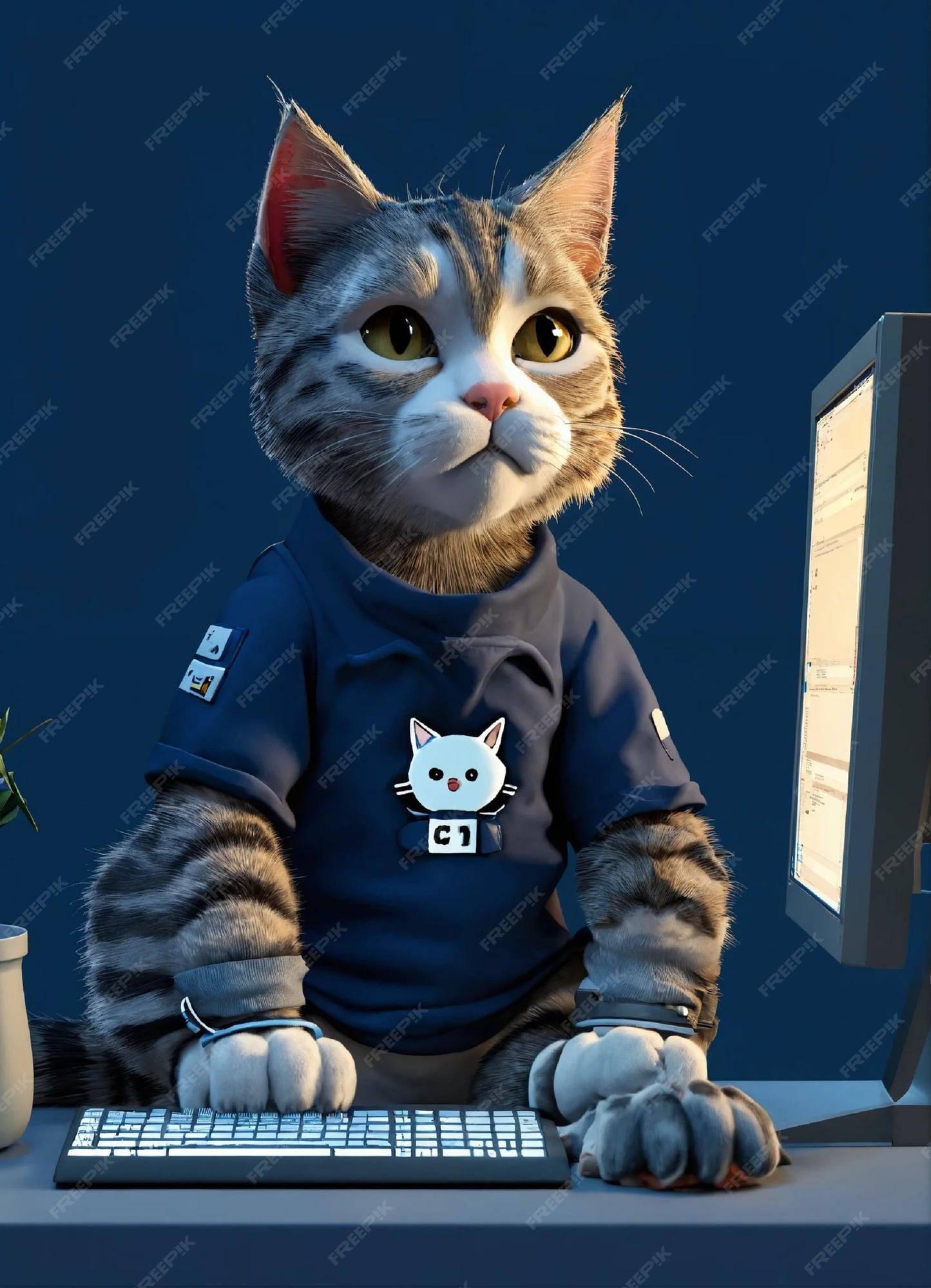 Premium Photo | Cat programmer sitting at a computer with 3 screens displaying programming code ...