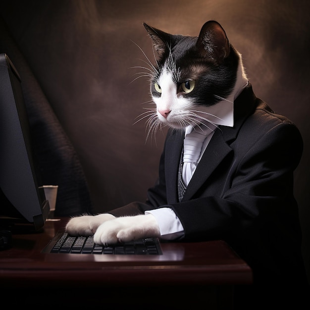 Premium AI Image | Cat programmer working by the computer Premium AI Image | Cat programmer working by the computer