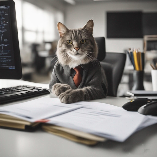 Premium Photo | Cat working in a office fantasy image ai generated Premium Photo | Cat working in a office fantasy image ai generated