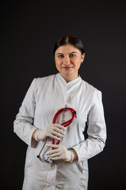 Premium Photo Caucasian Beautiful Female Doctor In White Coat With