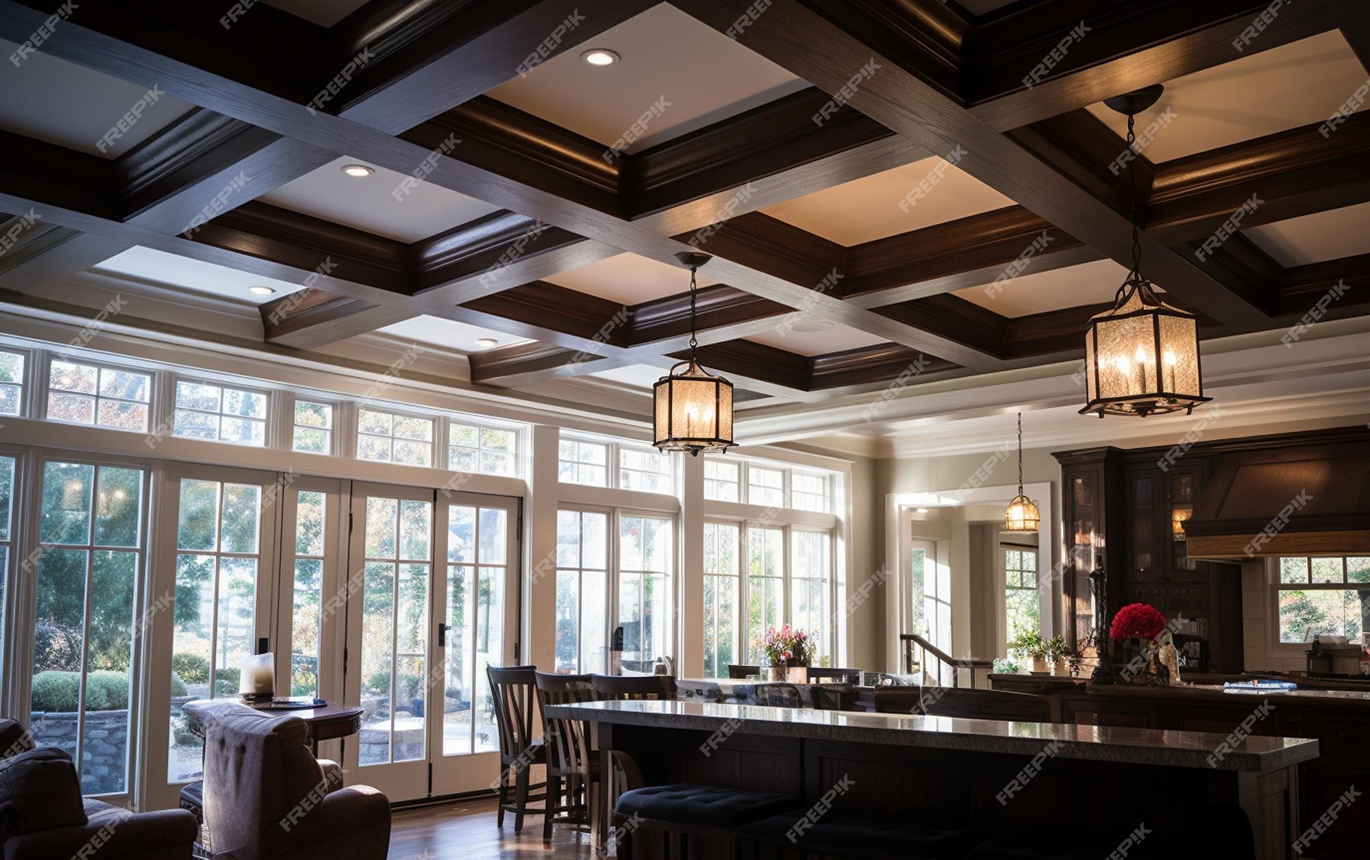 Premium AI Image | Ceiling with Beams Premium AI Image | Ceiling with Beams