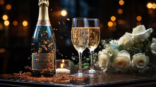 Premium AI Image | Celebratory Elegance Champagne Bottle Unveiling Premium AI Image | Celebratory Elegance Champagne Bottle Unveiling