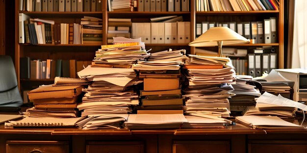 Chaotic office desk with overflowing paperwork creating a stressful ... Chaotic office desk with overflowing paperwork creating a stressful ...