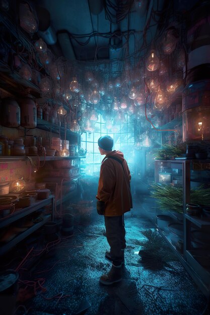 Premium AI Image | Character discovering hidden underground lab ai generate Premium AI Image | Character discovering hidden underground lab ai generate