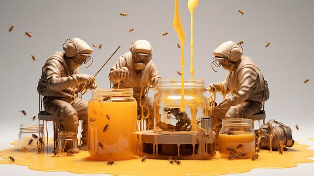 Premium AI Image | Characters Engaged in Honey Extraction Premium AI Image | Characters Engaged in Honey Extraction