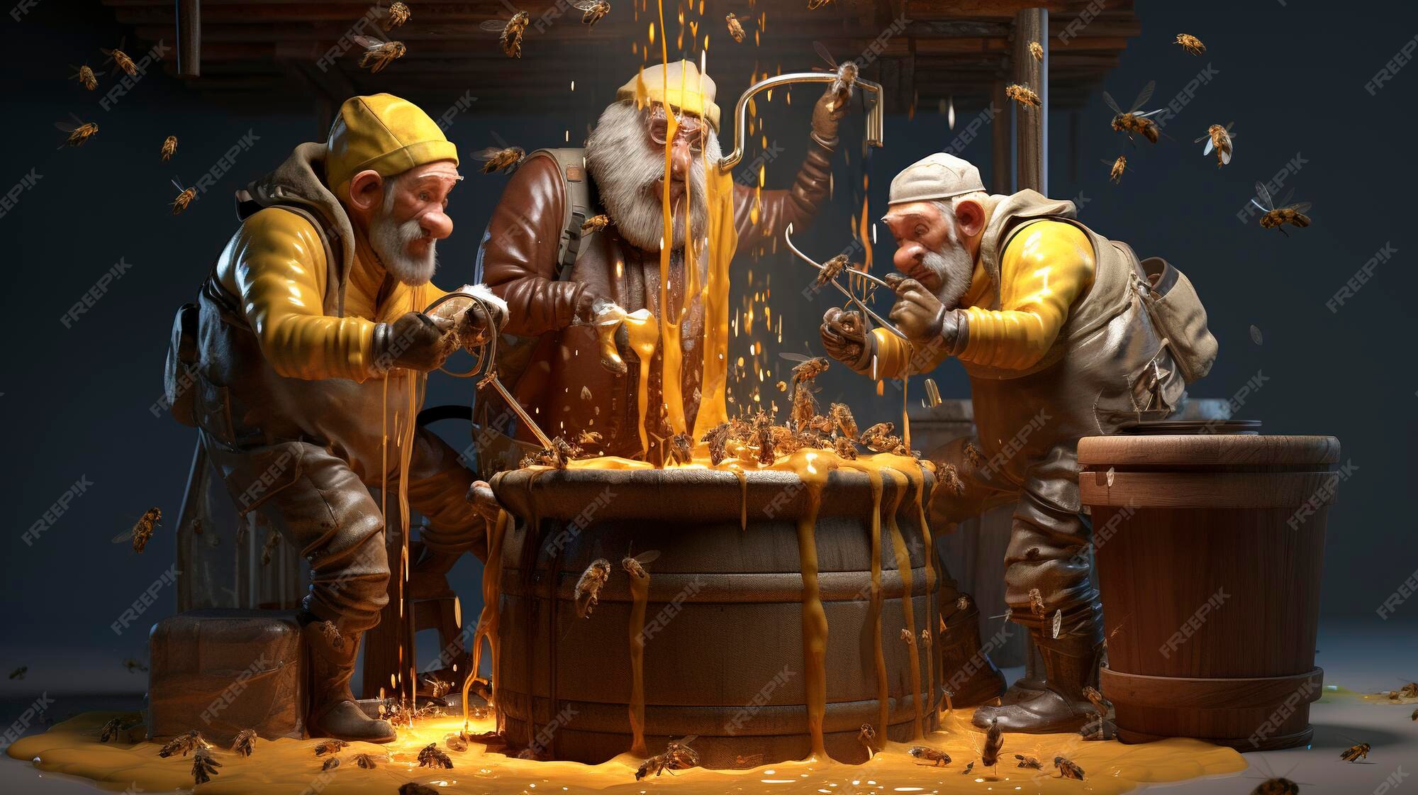 Premium AI Image | Characters Engaged in Honey Extraction Premium AI Image | Characters Engaged in Honey Extraction