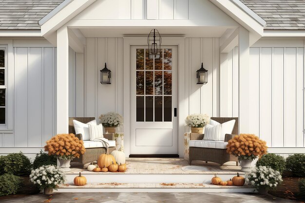 Charming Cottage Adorned With Fall Decorations Pumpkins And Wreath On ... Charming Cottage Adorned With Fall Decorations Pumpkins And Wreath On ...
