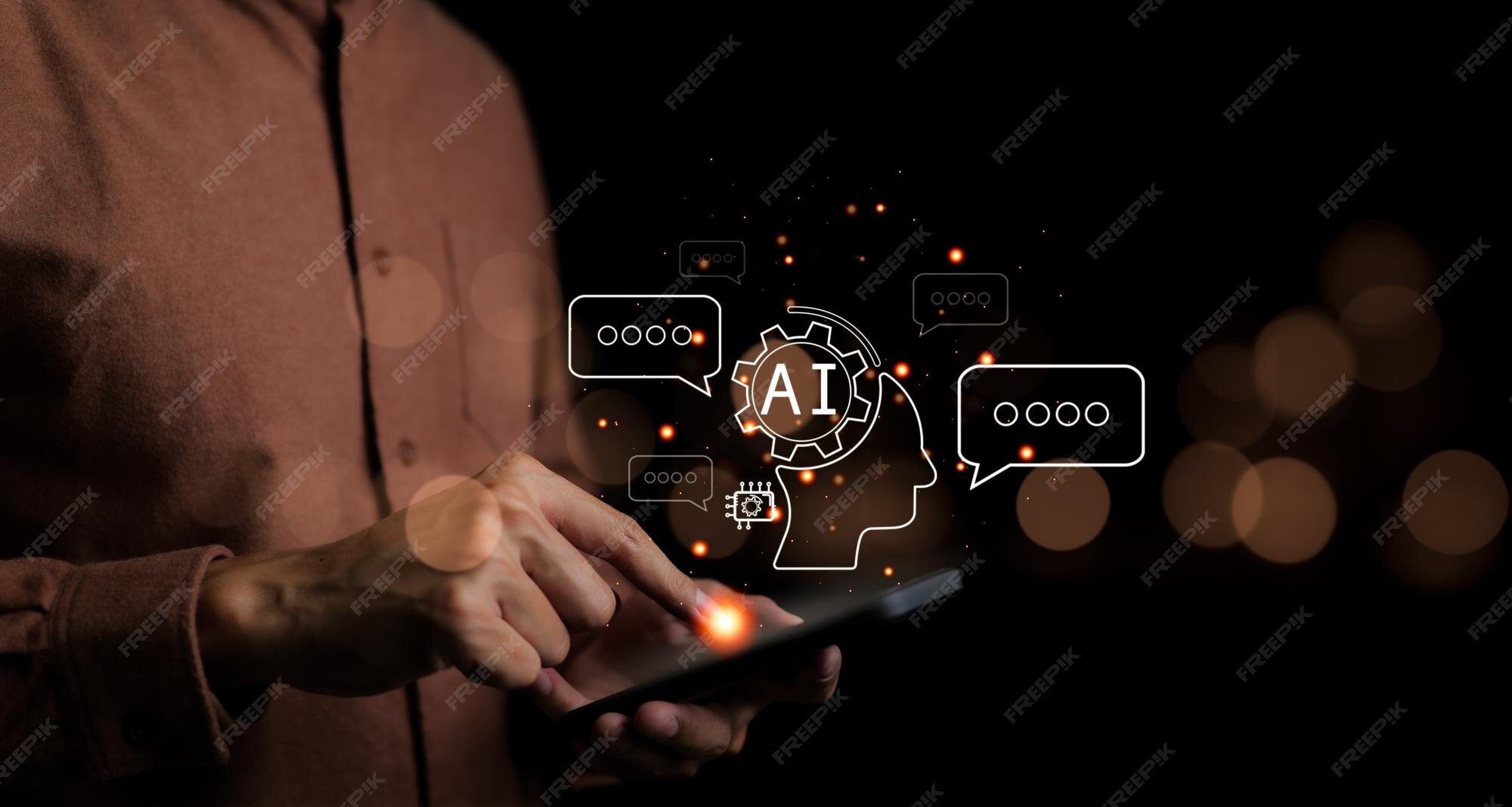 Premium Photo | Chat with AI Artificial Intelligence man using ...