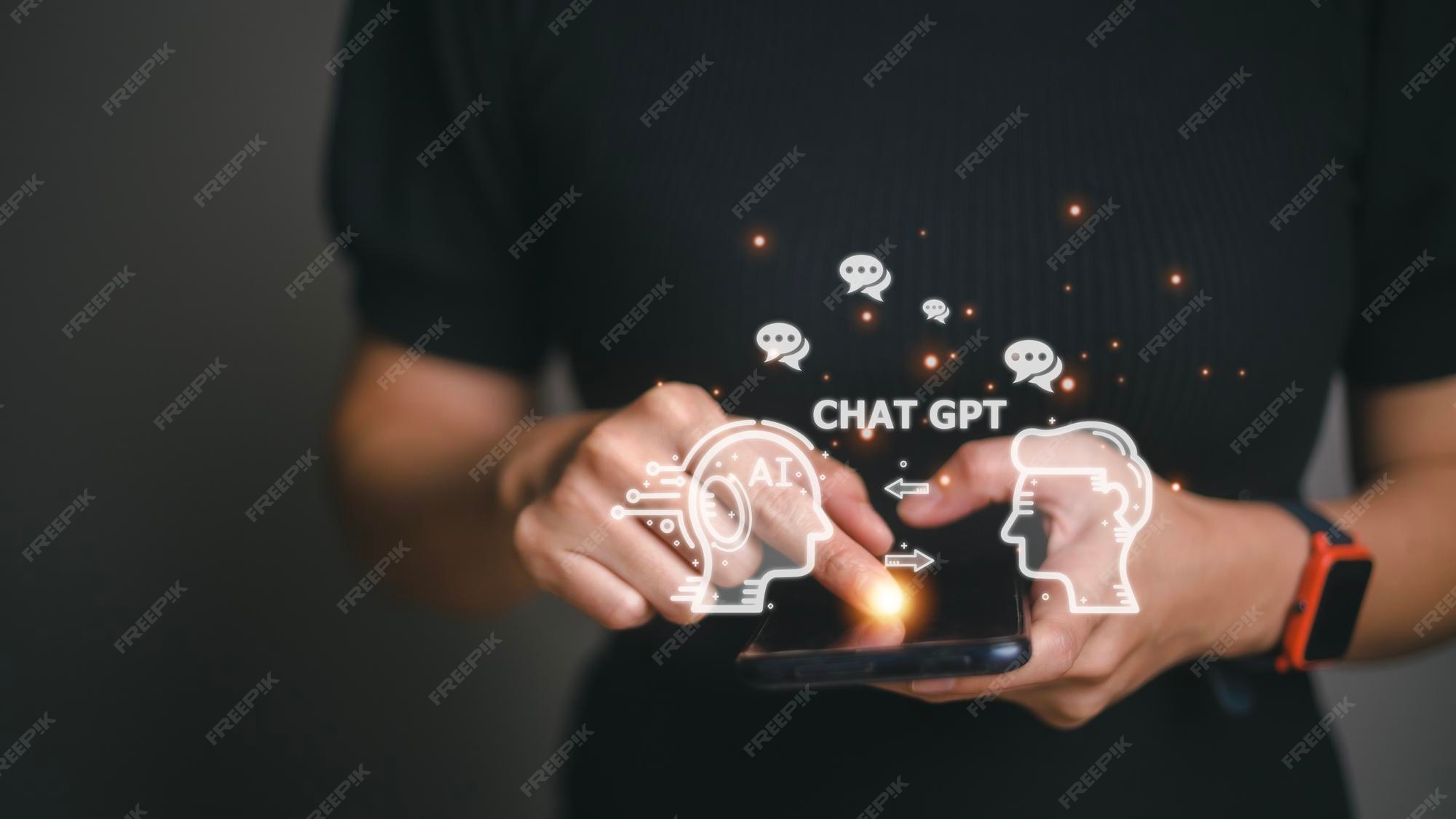 Premium Photo | ChatGPT Chat with AI or Artificial Intelligence woman chatting with a smart AI ...