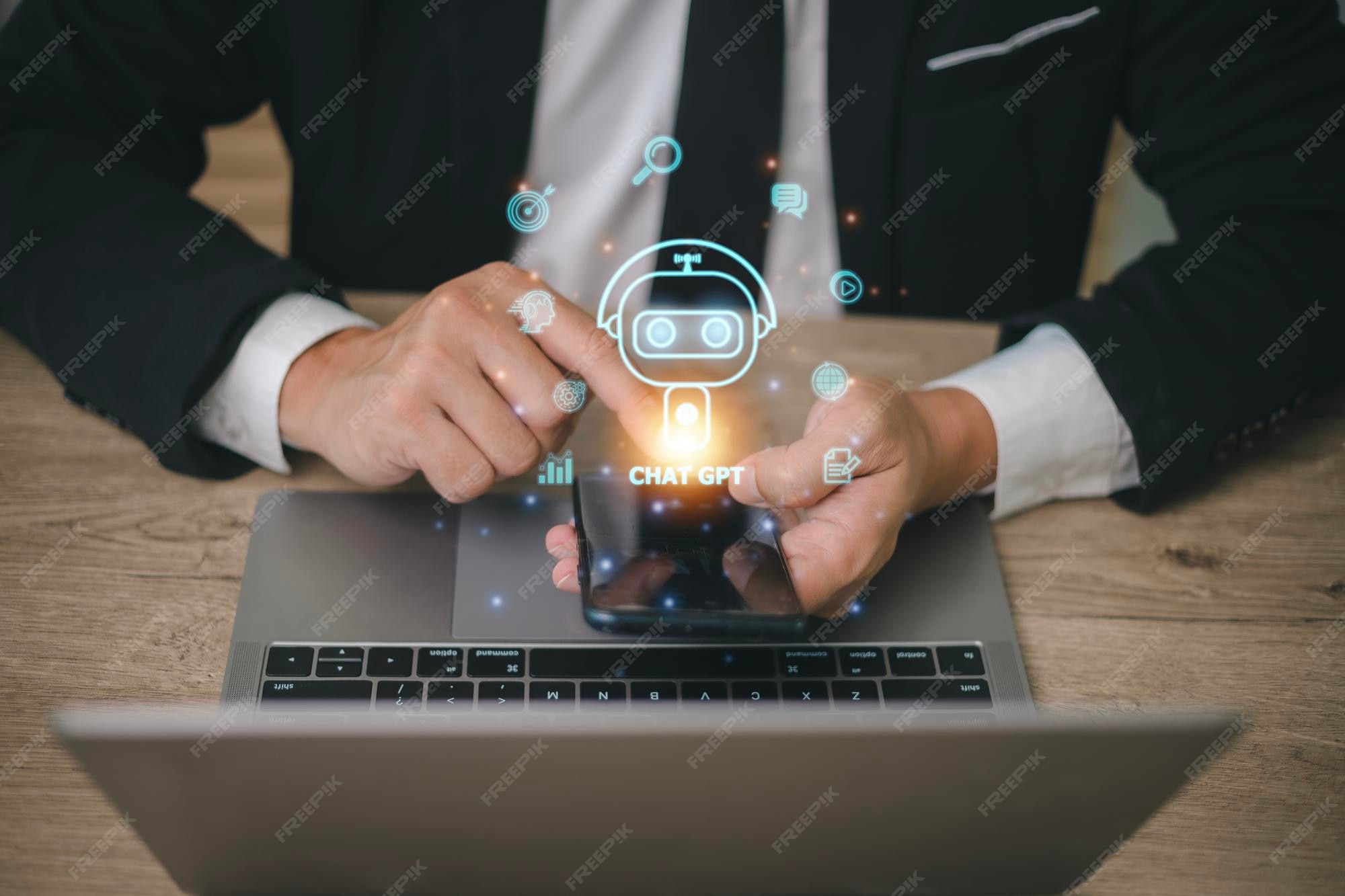 Premium Photo | ChatGPT Chat with AI or Artificial Intelligence woman chatting with a smart AI ...