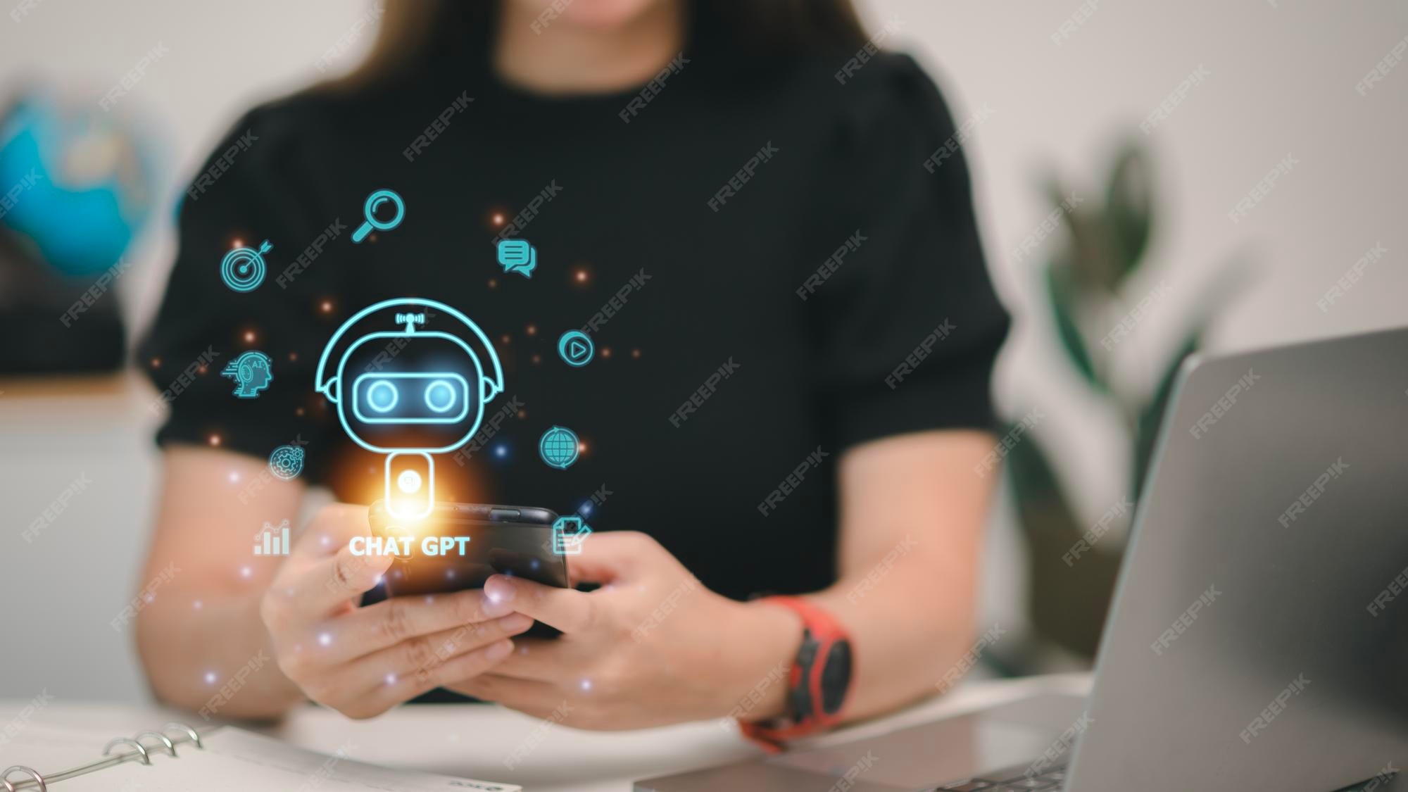 Premium Photo | Chatgpt chat with ai or artificial intelligence woman chatting with a smart ai ...