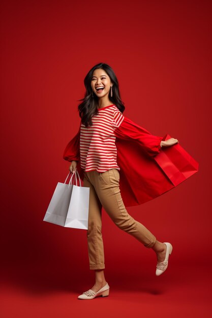 Premium Photo Cheerful Beautiful Asian Woman Holding Multi Coloured