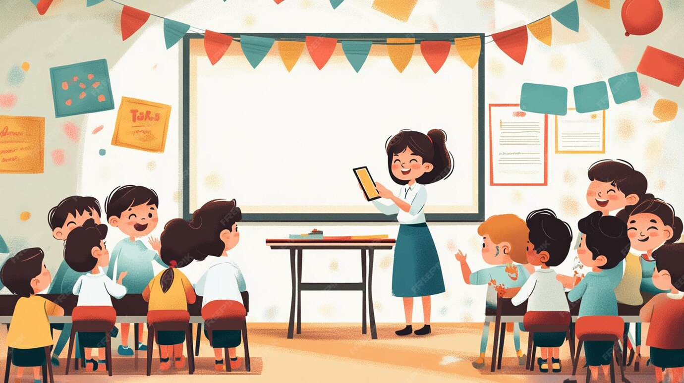 Cheerful Classroom Scene with Teacher and Engaged Students | Premium AI ... Cheerful Classroom Scene with Teacher and Engaged Students | Premium AI ...