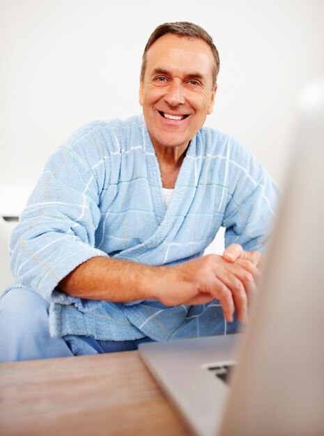 Premium Photo | Cheerful pensioner in bathrobe sitting in front of ... Premium Photo | Cheerful pensioner in bathrobe sitting in front of ...