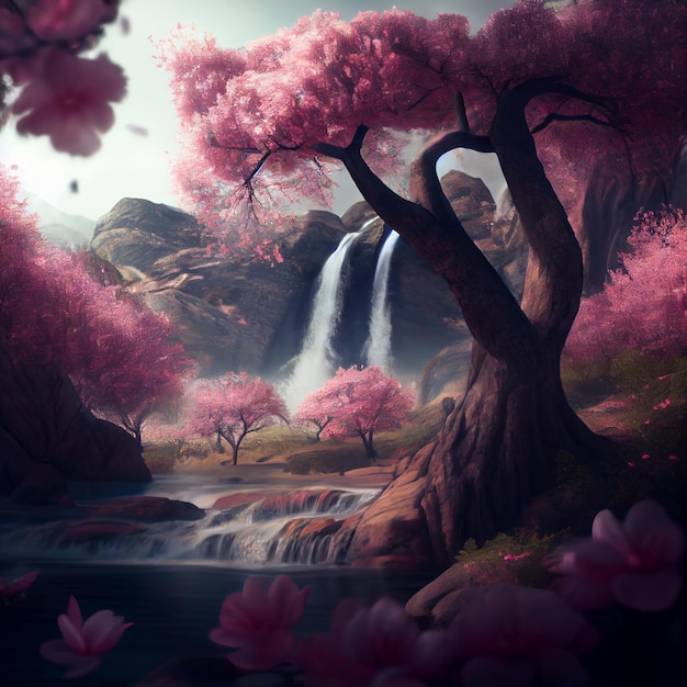 Premium Photo Cherry Blossom Sakura Tree With Pink Flowers And