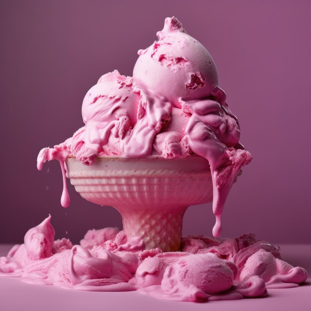 Premium Ai Image Cherry Pink Ice Cream In A Waffle Cup Delicious Summer Dessert Generative Ai