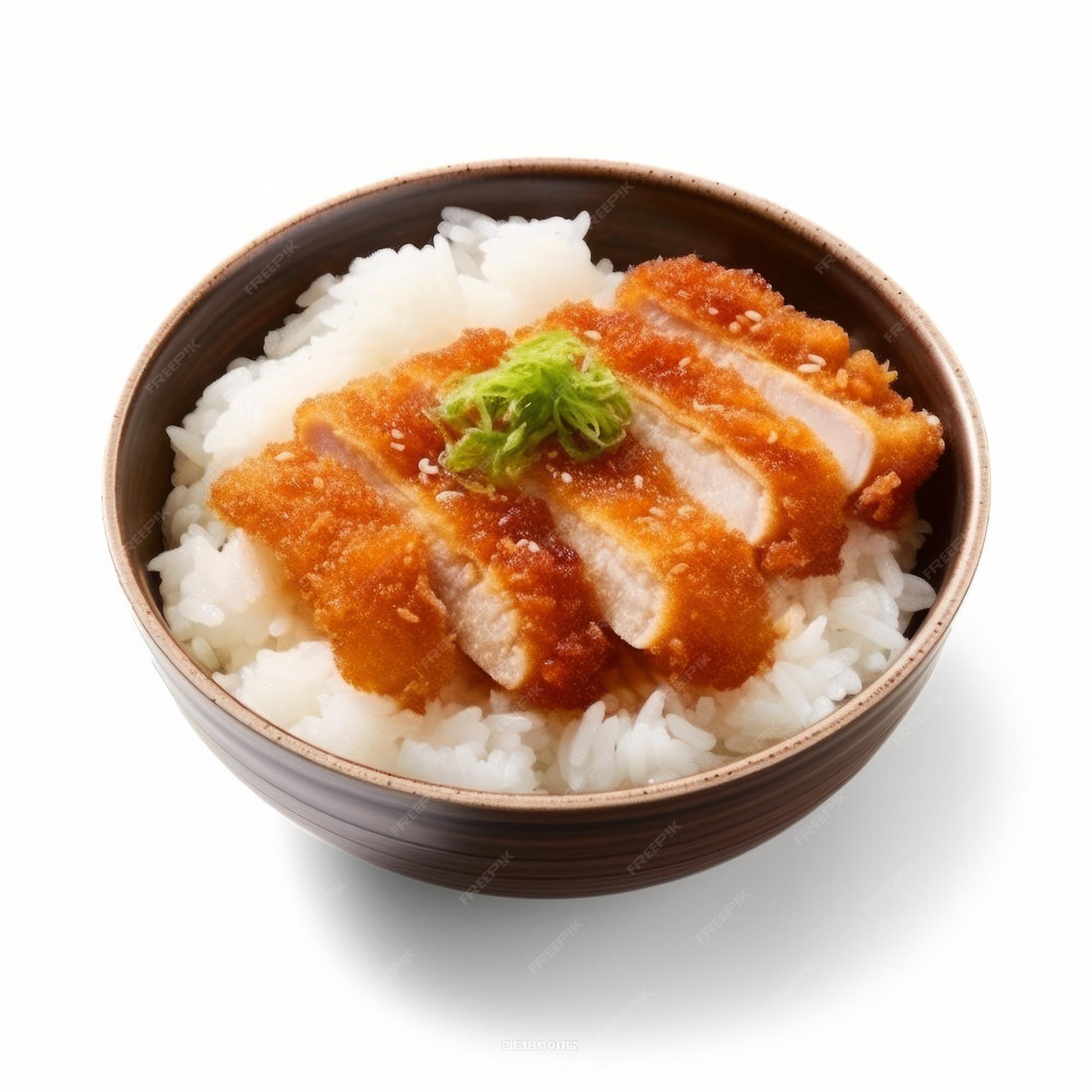 Premium Ai Image Chicken Katsu Recipe With Rice In Mini Bowl Isolated On White Background