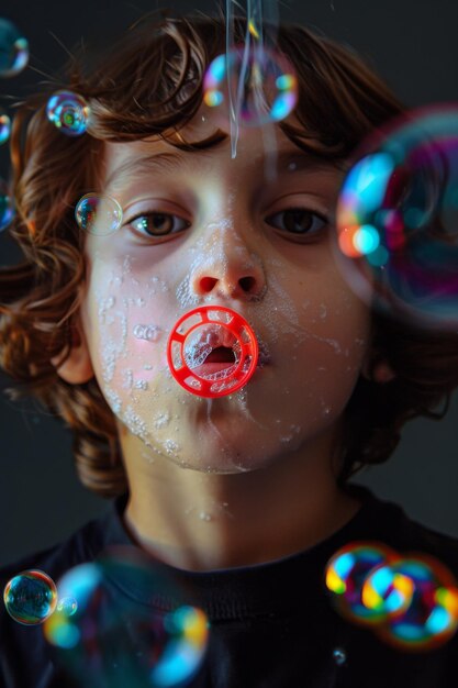 Child blowing soap bubbles Generative AI | Premium AI-generated image Child blowing soap bubbles Generative AI | Premium AI-generated image