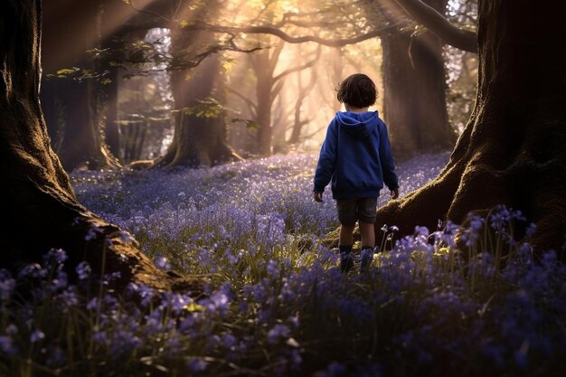 Premium Photo | Child exploring a forest filled with bluebells Premium Photo | Child exploring a forest filled with bluebells