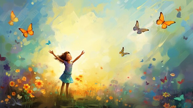 Premium AI Image | Children Chasing Colorful Butterflies in the Garden Premium AI Image | Children Chasing Colorful Butterflies in the Garden
