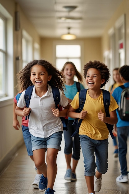 Children running in a hallway with their backpacks open | Premium AI ... Children running in a hallway with their backpacks open | Premium AI ...
