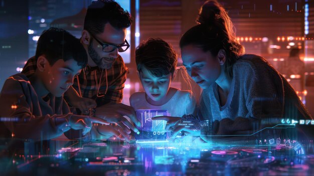 Chinese family interacting with smart AIpowered device smart home ... Chinese family interacting with smart AIpowered device smart home ...