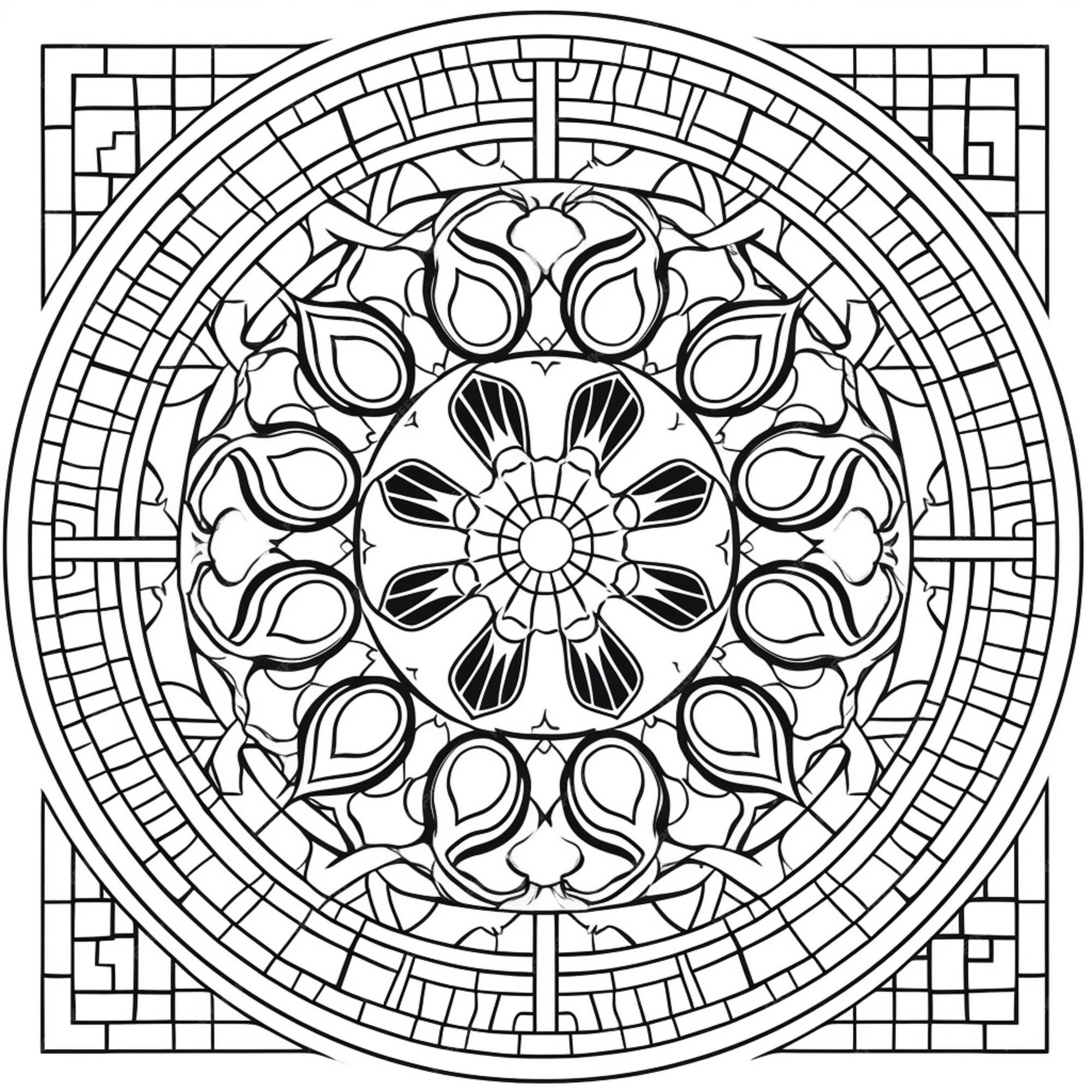 Premium Ai Image A Circular Stained Glass Design With A Flower In The Center Generative Ai