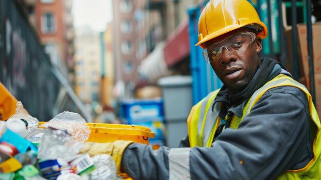 City worker sorting recyclables from collected trash | Premium AI ... City worker sorting recyclables from collected trash | Premium AI ...