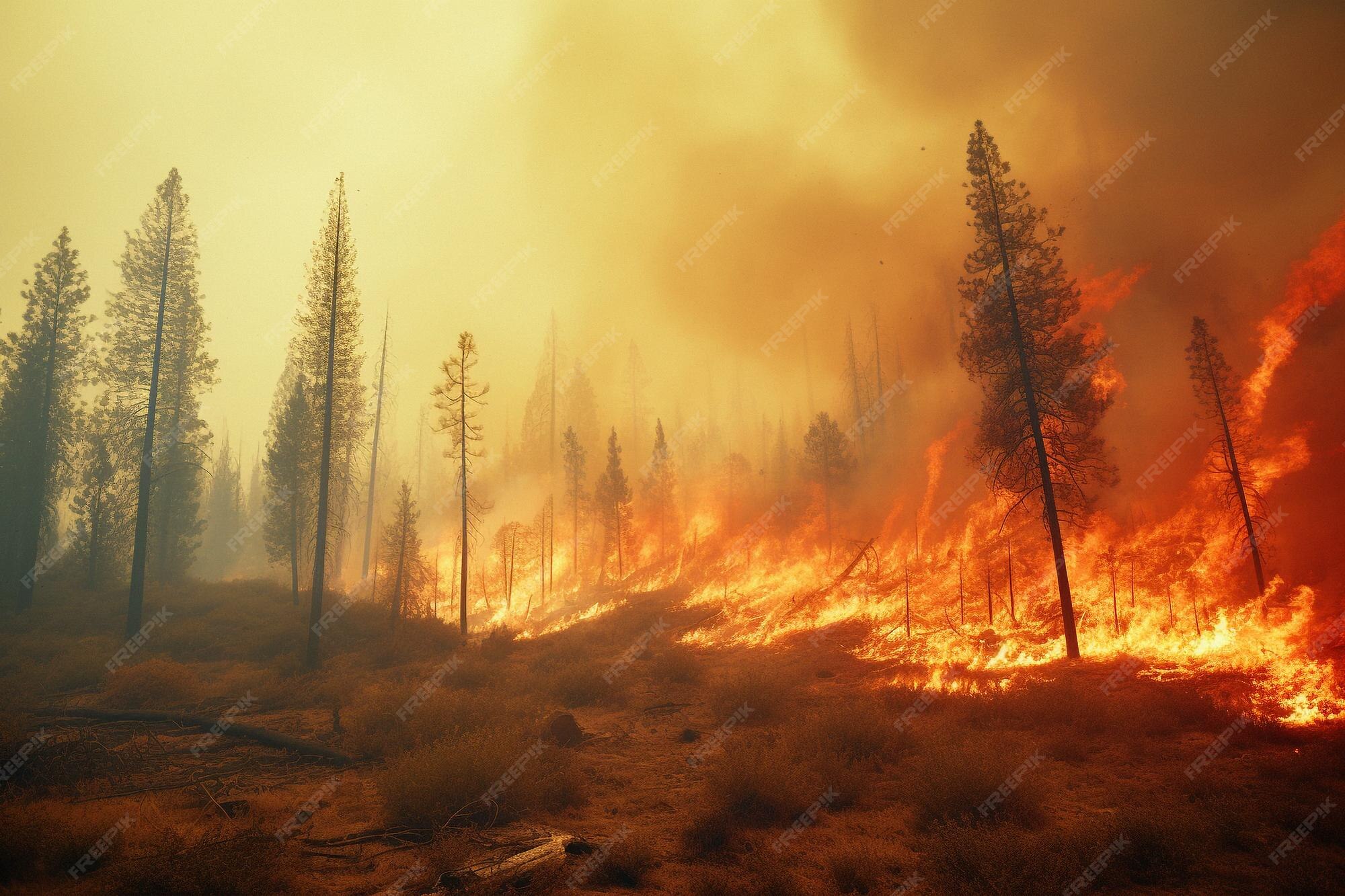 Premium AI Image | Climate change fuels blazing fires in scorching heat Premium AI Image | Climate change fuels blazing fires in scorching heat