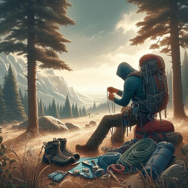 Climber Gearing Up for Adventure | Premium AI-generated image Climber Gearing Up for Adventure | Premium AI-generated image