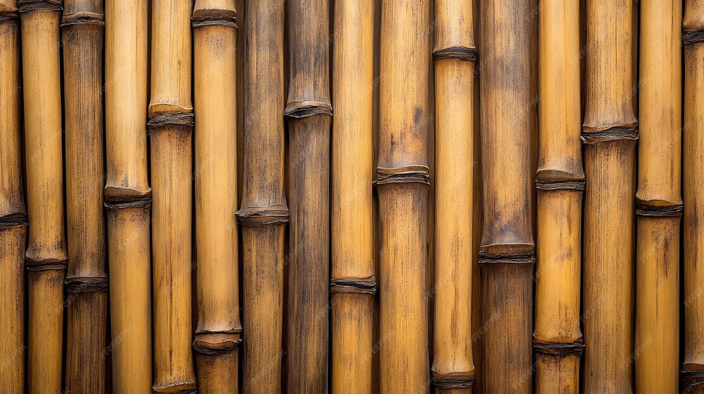 A close up of a bamboo fence with many different types of bamboo ... A close up of a bamboo fence with many different types of bamboo ...