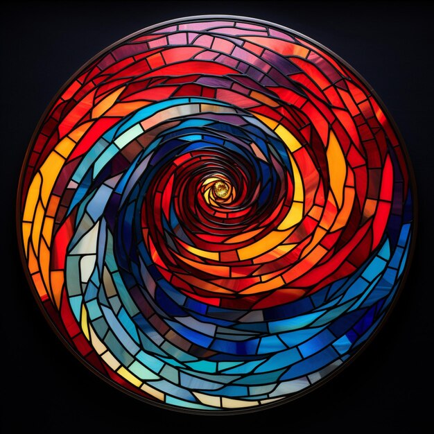 Premium Photo A Close Up Of A Colorful Circular Stained Glass Plate With A Spiral Design